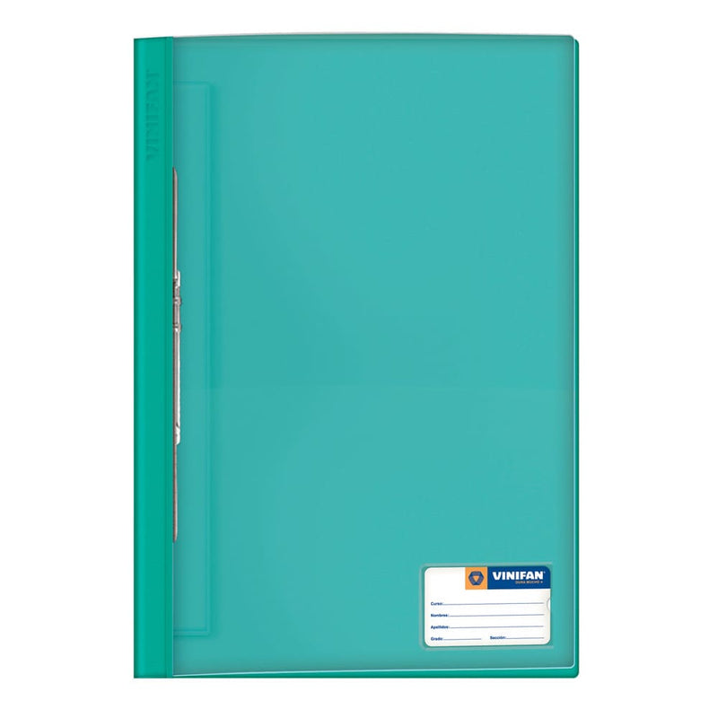 Folder tapa transparente oficio con fastener turquesa Vinifan - Ofimarket