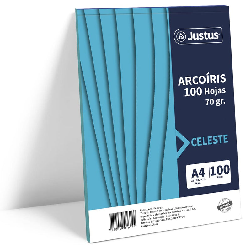 Papel de color A4 100 hojas 70gr celeste Justus - Ofimarket